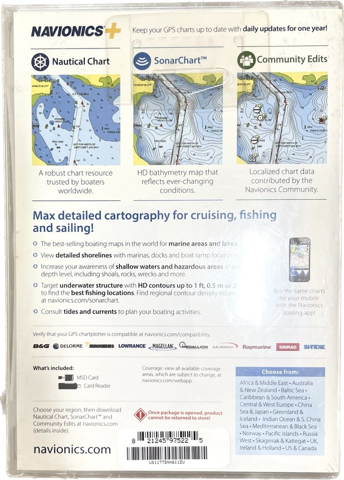 Navionics Plus (Navionics+) Marine And Lake Charts, Global Regions DAS ...
