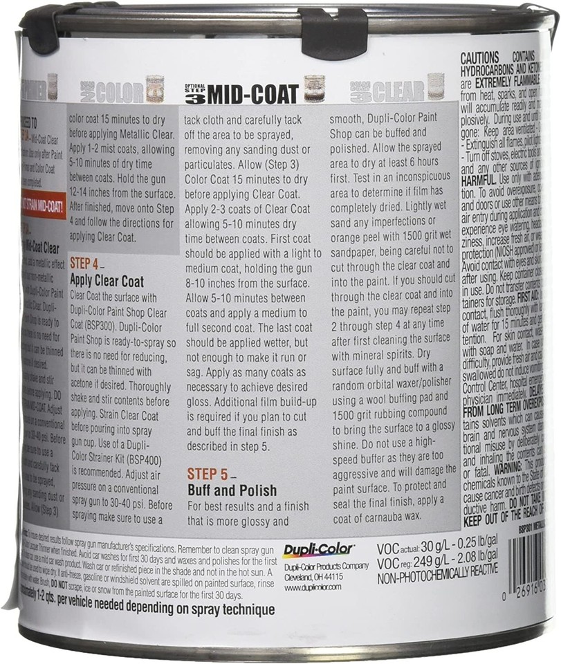 DupliColor BSP301 Metallic Clear Paint Shop Finish System MidCoat ...