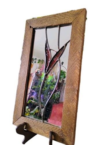 Stained Glass Mirror Wooden Framed 8.5x14.5" Signed Art by Orpheus ...