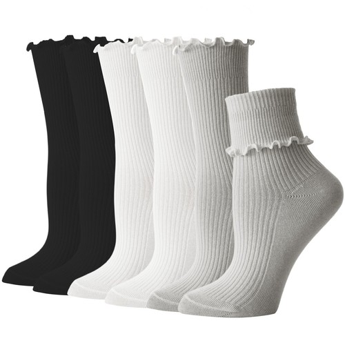 Ruffle Socks Women 6 Pairs White Turn-Cuff Lettuce Edge Frilly Cute | eBay