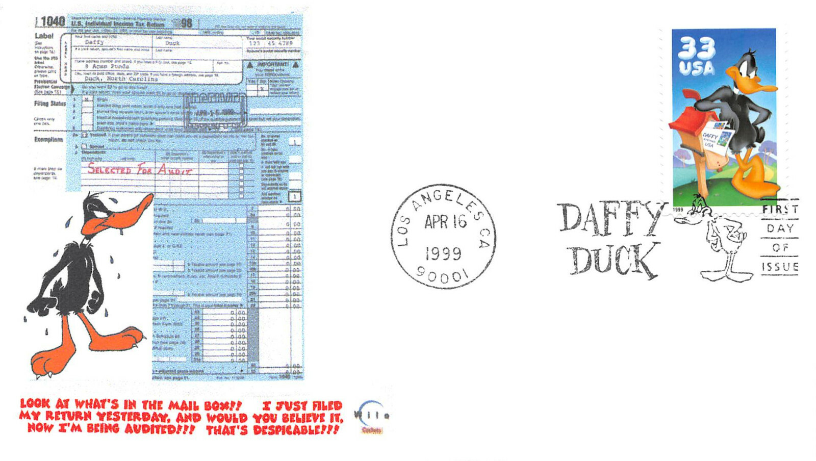 3306 33c Daffy Duck Eric Wile color laser cachet of "selected for audit ...
