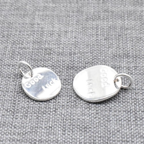 2 Sterling Silver Good Luck Word Charms 925 Silver Shiny Letter Round ...