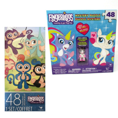 FINGERLINGS Puzzle Bundle - MYSTERY 48 Pc w/mini-White Unicorn + 48 pc ...