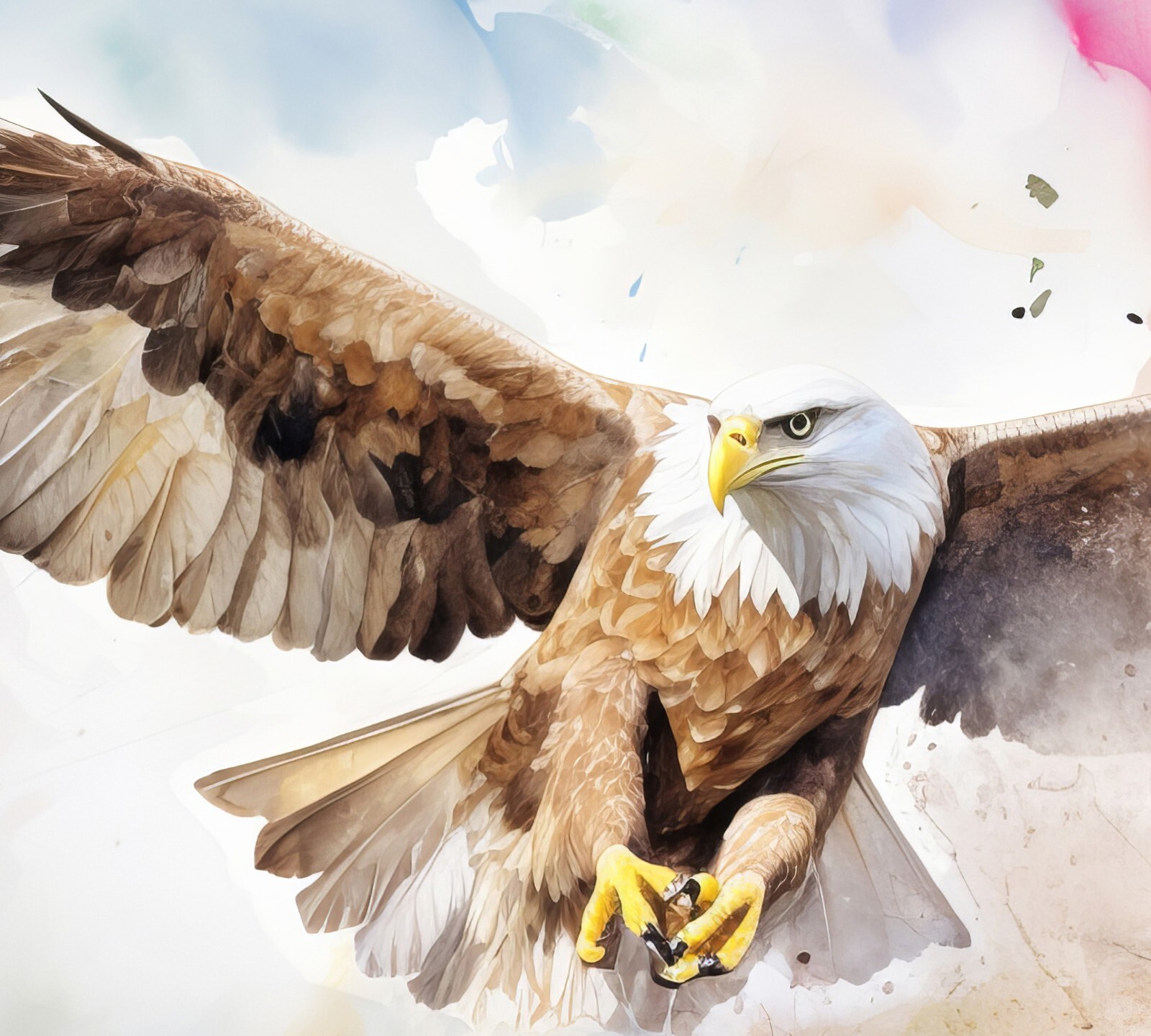 Majestic Soar: Flying Bald Eagle Watercolor Painting Print 5"x7" | eBay UK