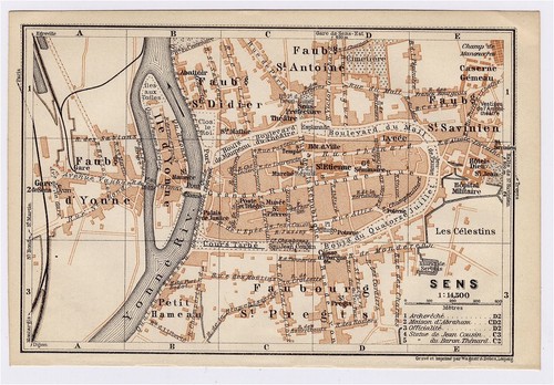 1905 ANTIQUE CITY MAP OF SENS / BURGUNDY / BOURGOGNE / FRANCE | eBay