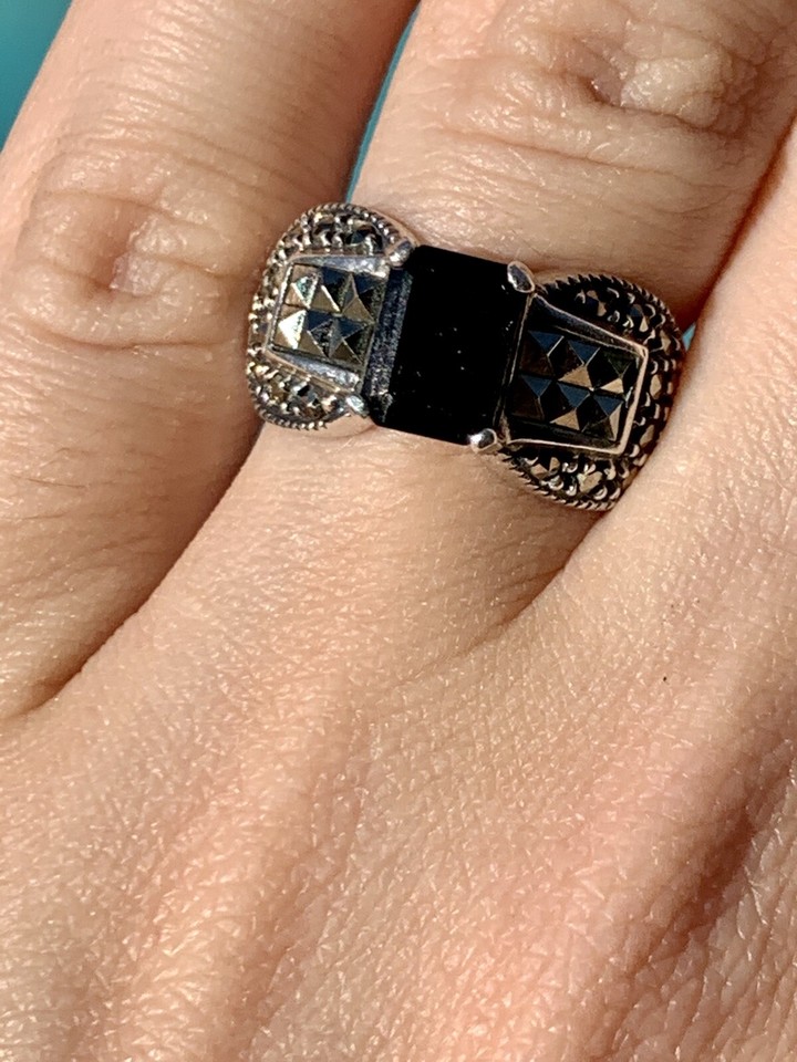 925 Sterling Silver Designer Judith Jack Marcasite And Onyx Ring | eBay