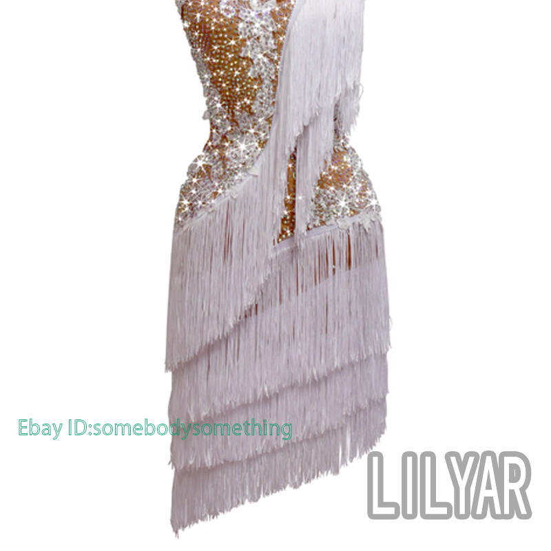 Womens Rhinestone Latin Performance Competition Adult Rumba Tassels ...