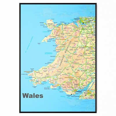 Wales Map Educational Poster Wall Art Welsh World Map Chart Upto A3 ...