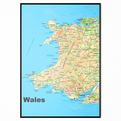 Wales Map Educational Poster Wall Art Welsh World Map Chart Upto A3 ...