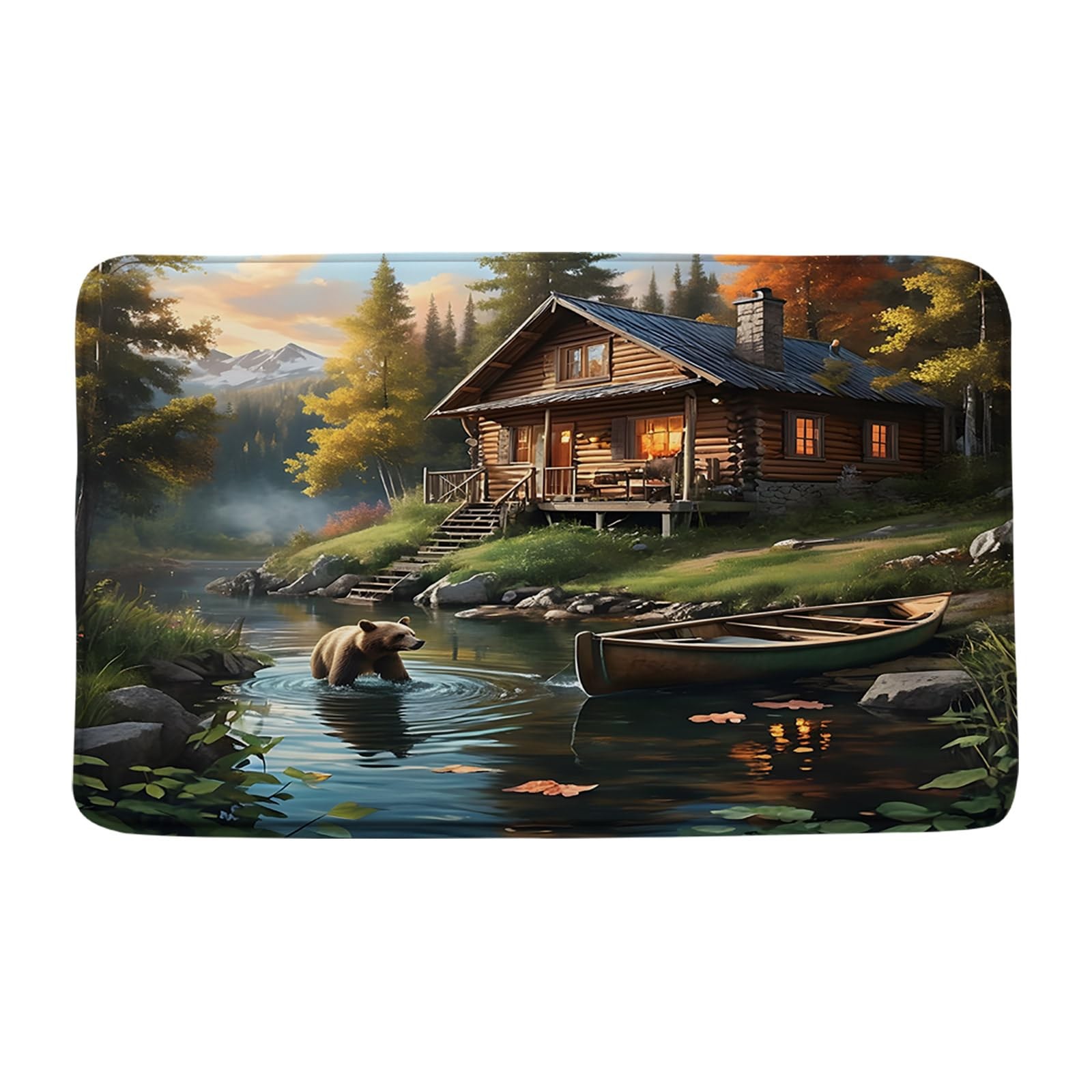 Rustic Bear Cabin Bath Mat Forest Lodge Wild Animal Country Nature ...