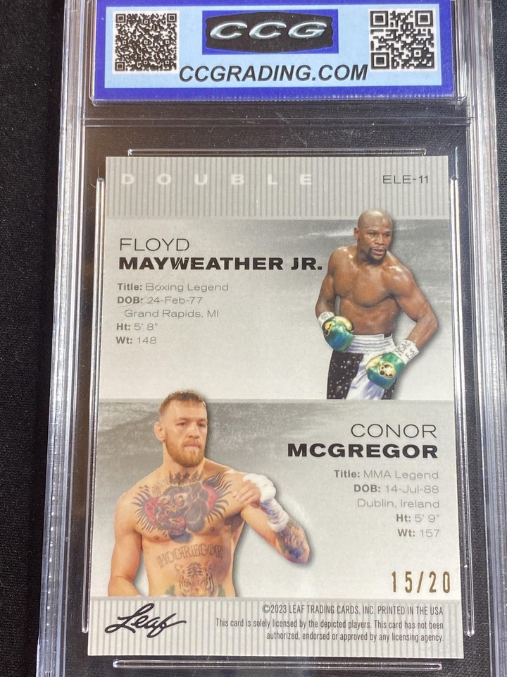 Mayweather Jr / McGregor 2023 Leaf Exclusive Metal Dual ELE11 Blue /20 ...