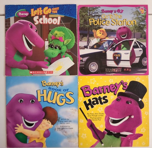 Lot Of 4 Vintage Barney Books - Police Station, School, Hugs, & Hats | eBay