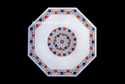 48" Marble Table Top Semi Precious Stones Floral Lapis Work Handmade ...
