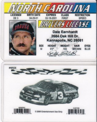 North Carolina Nascar Legend Dale Earnhardt Senior Drivers License FAKE ...