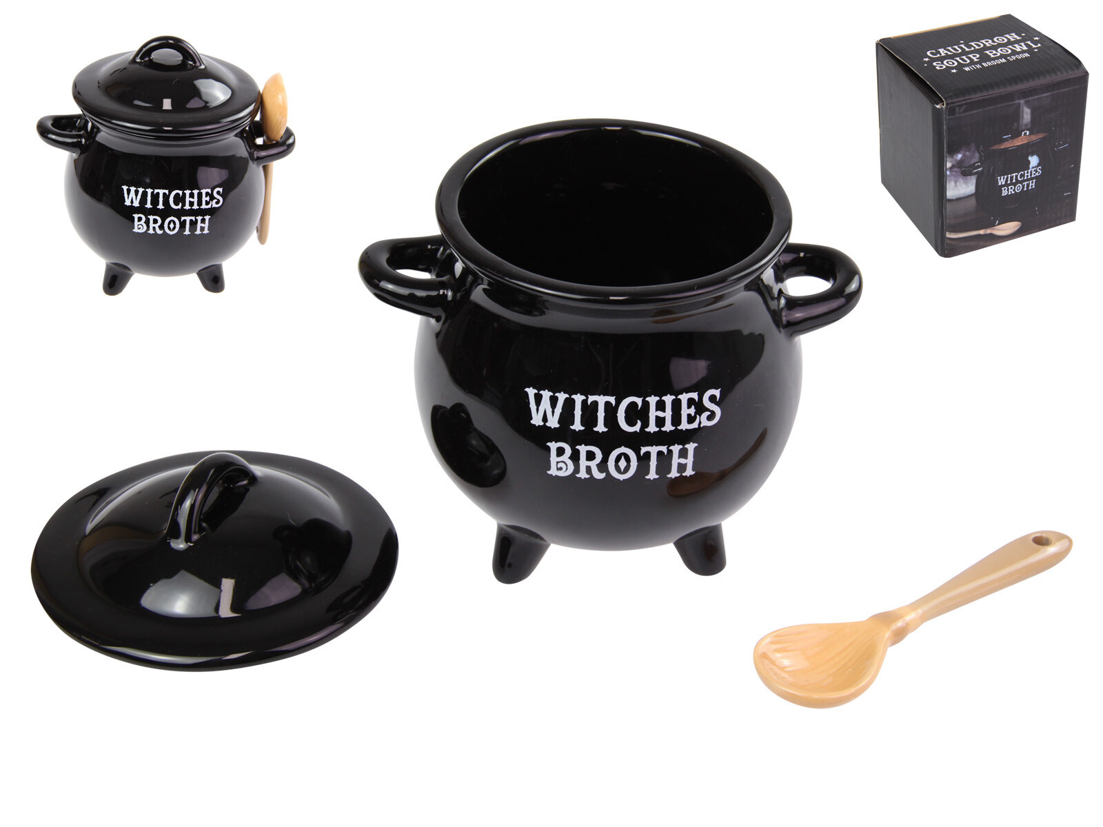 13cm WITCHES BROTH CAULDRON SOUP BOWL Spoon Gift Box Birthday Dinner ...