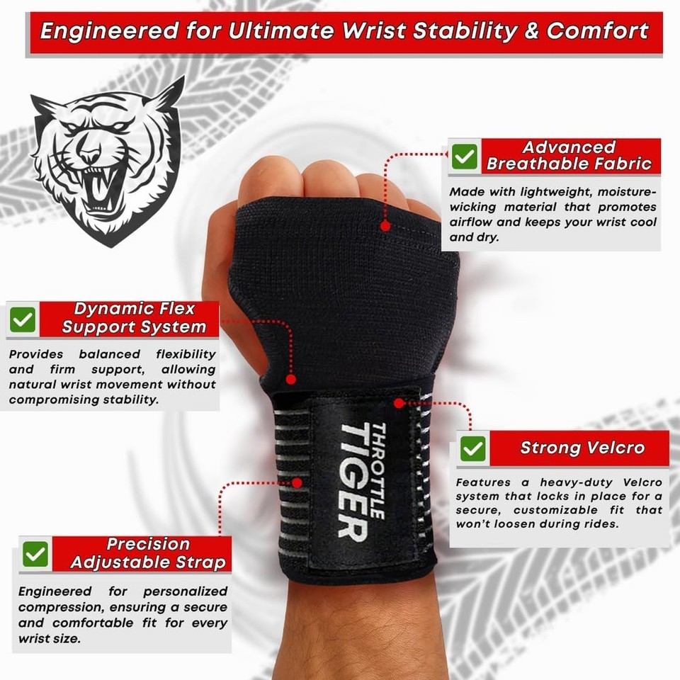 Motorcycle Wrist Brace Adjustable Wrist Wraps for Bikers, Wrist Support ...