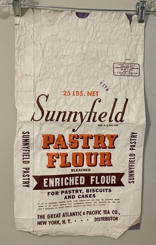 Vintage Sunnyfield Pastry Flour A&P 25lb bag 23”x14” | eBay
