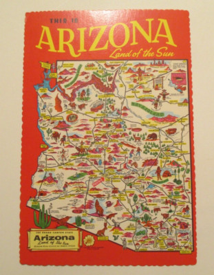 Arizona Postcard Land of the sun AZ Map Continental Sized | eBay