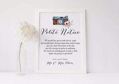 Wedding Social Media/facebook/Instagram do not post pictures sign ...