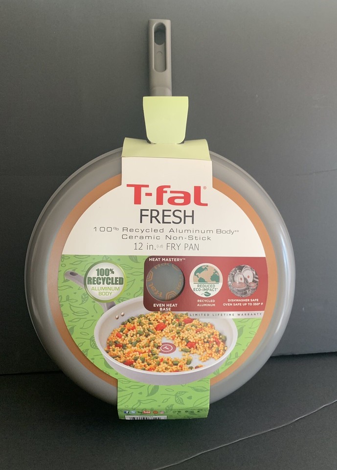 T-fal Fresh Recycled Aluminum Ceramic Nonstick Fry Pan 12 Inch Cookware ...