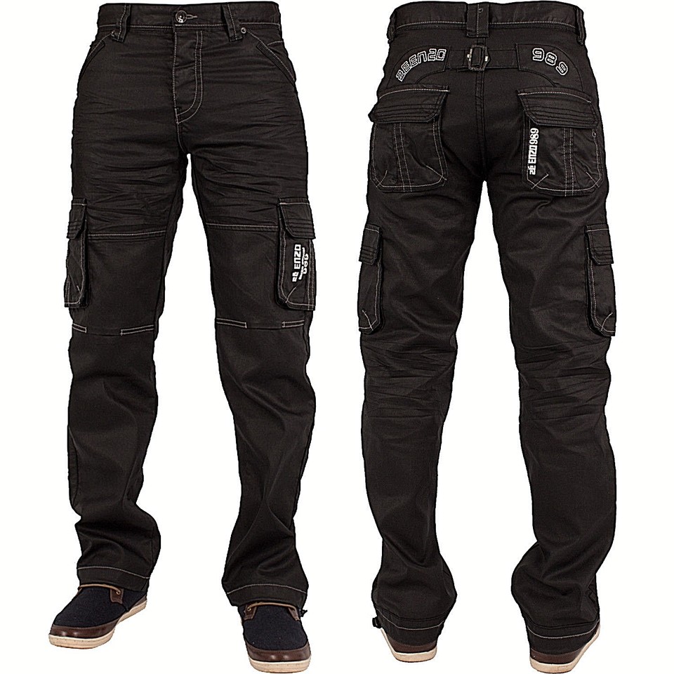 Enzo Mens Cargo Combat Jeans Denim Trousers Casual Work Pants All UK ...