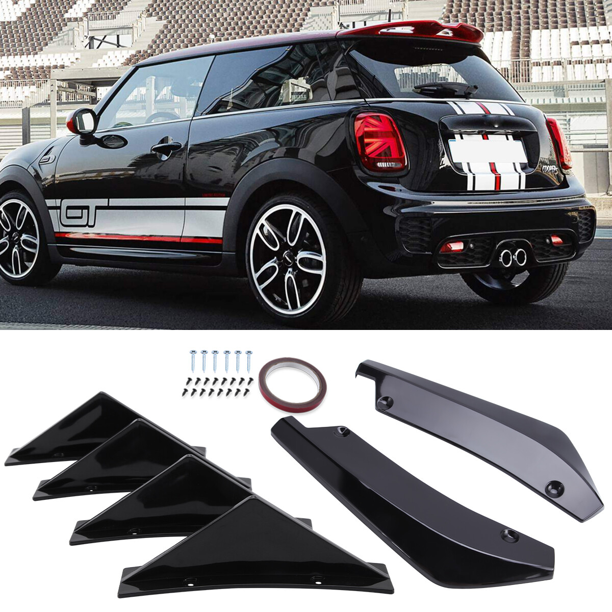 For Mini Cooper S R52 R53 Rear Diffuser 4 Fins Splitter Spoiler + 2x ...