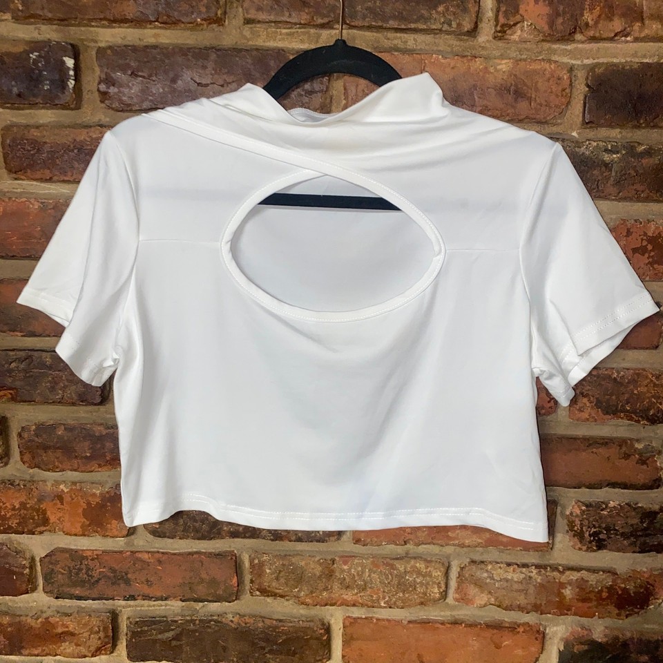 Blush Mark White Short Sleeve Keyhole Open Bust Crop Top Women's Size 0X | eBay