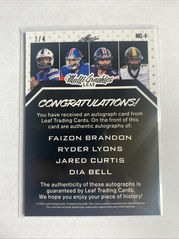 2024 Leaf Faizon Brandon, Ryder Lyons, J. Curtis, D. Bell MultiGraphics ...