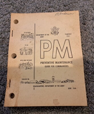 Department of Army PM Preventitive Maintenance Guide Commanders 1964 ...