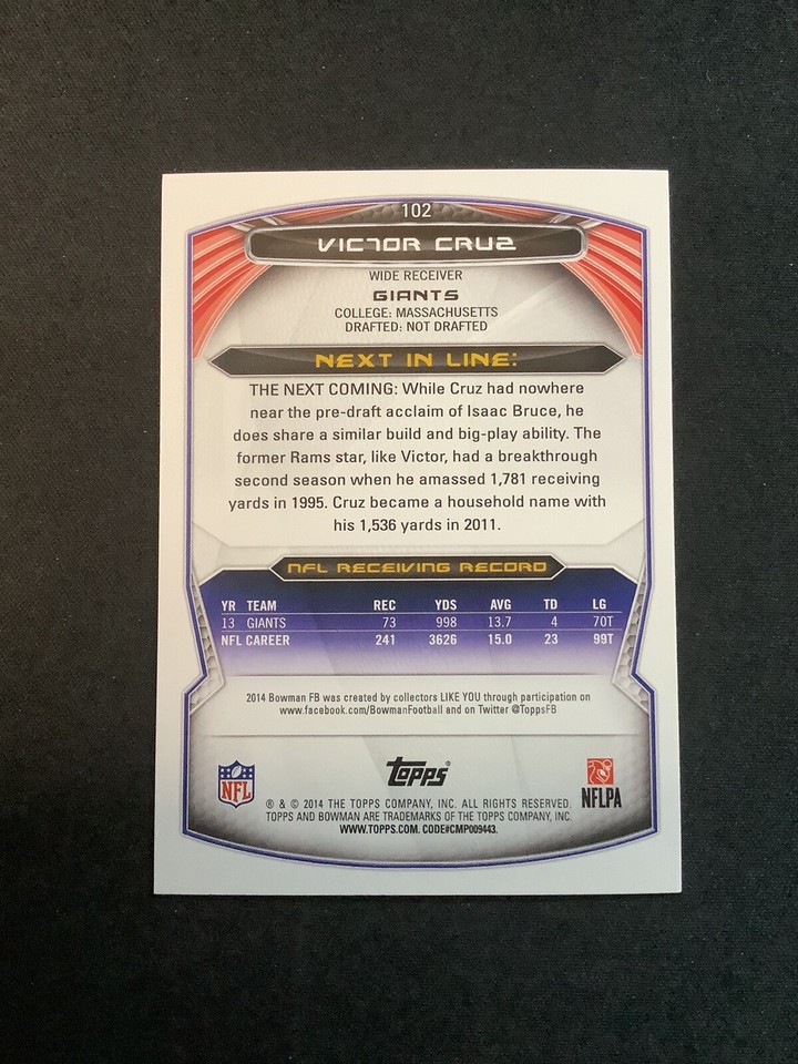 Victor Cruz 2014 Bowman Purple New York Giants #102 | eBay