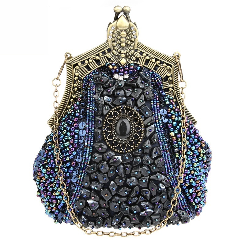Vintage Womens Beading Stone Clutches Handbag Elegance Evening Party ...