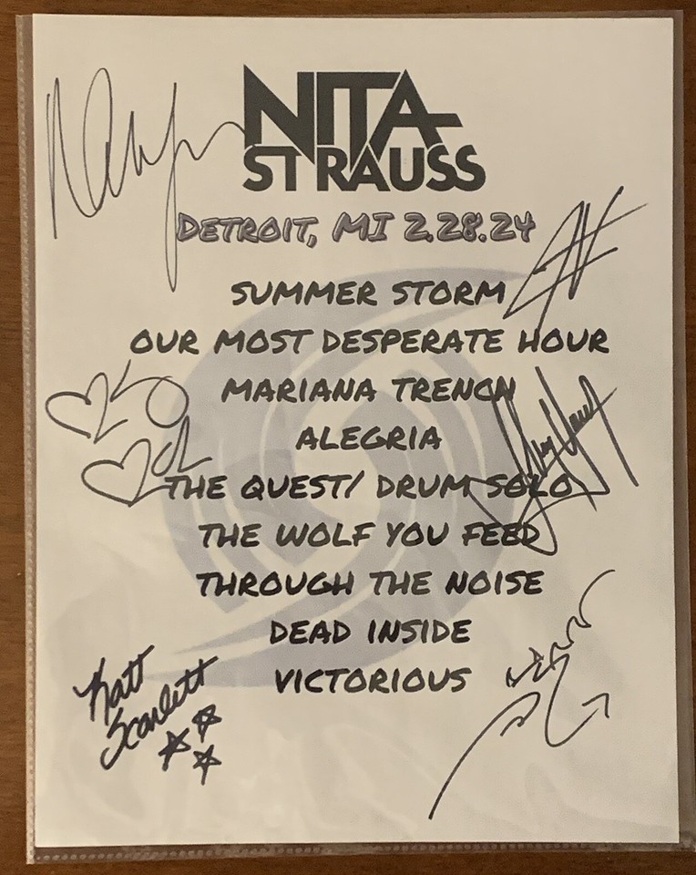 NITA STRAUSS Signed Setlist Detroit 2.28.24 Autogrpahed By Full Band | eBay