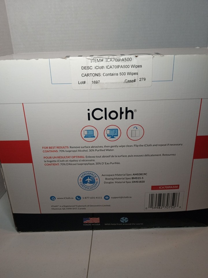 iCloth 5 x 7 70% Isopropyl Alcohol Cleaning Wipes Electronic Airplane ...