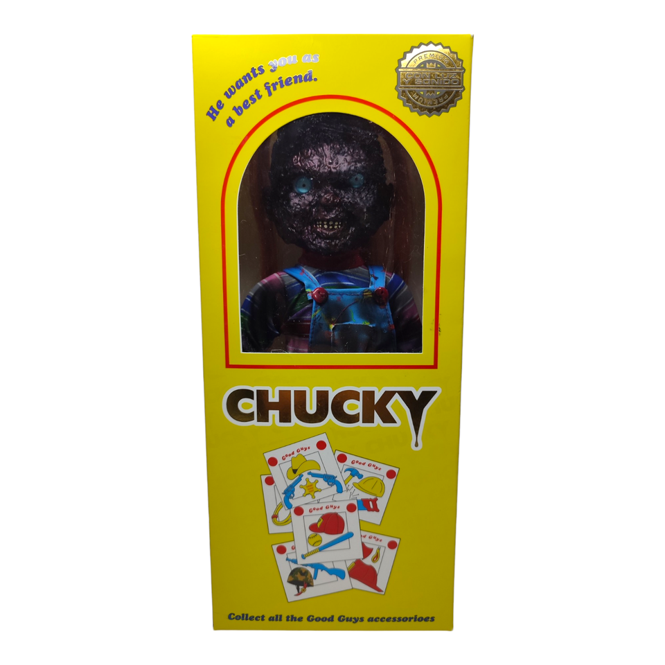 Chucky Charred burnt 14" doll toy figure Child´s Play lights sound box ...