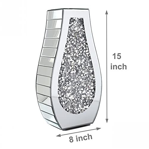 Flower Vase Crushed Diamond Mirrored Vase Crystal Silver Glass ...