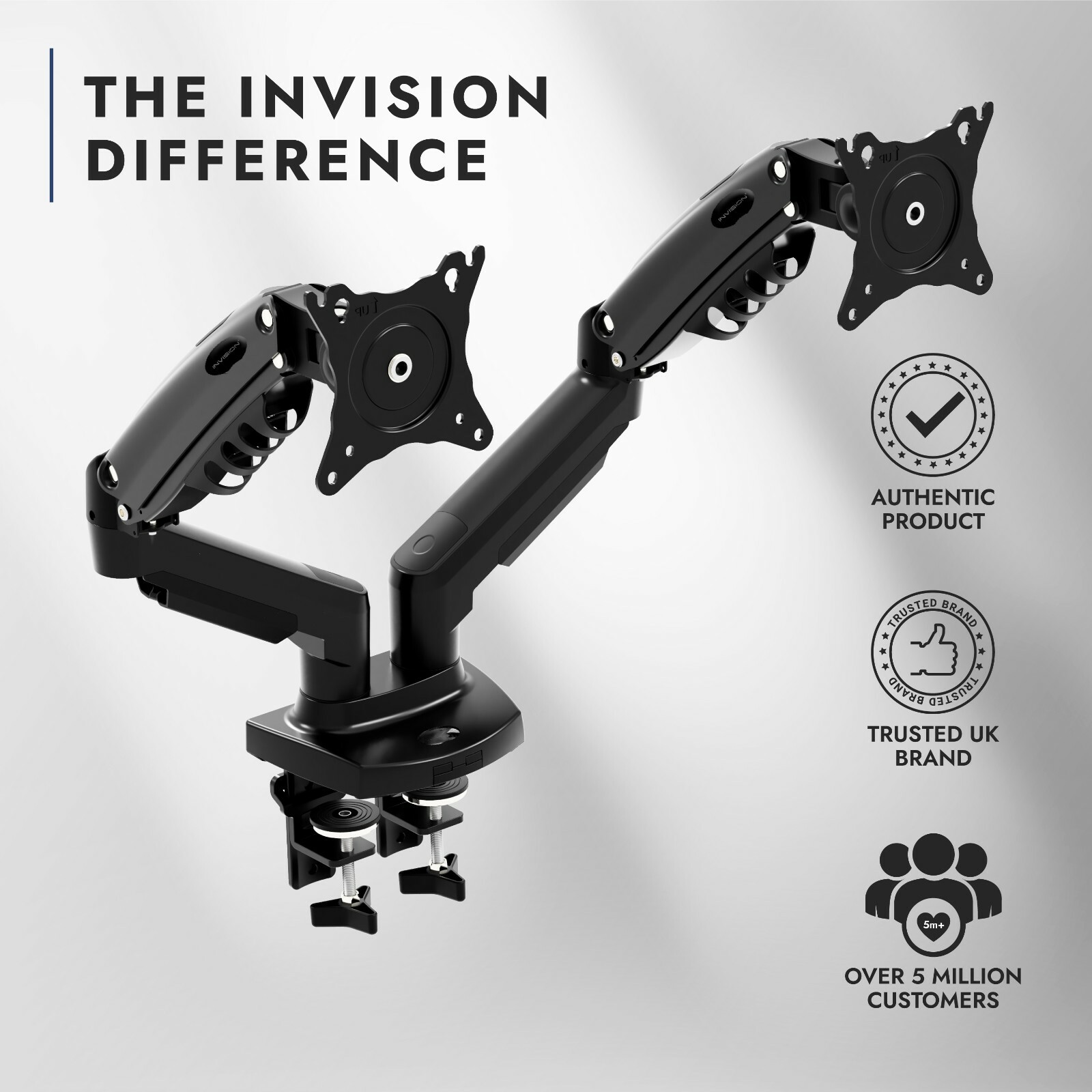 Invision 19"-32" Screens Dual Arm Monitor Mount Desk Stand Bracket with ...