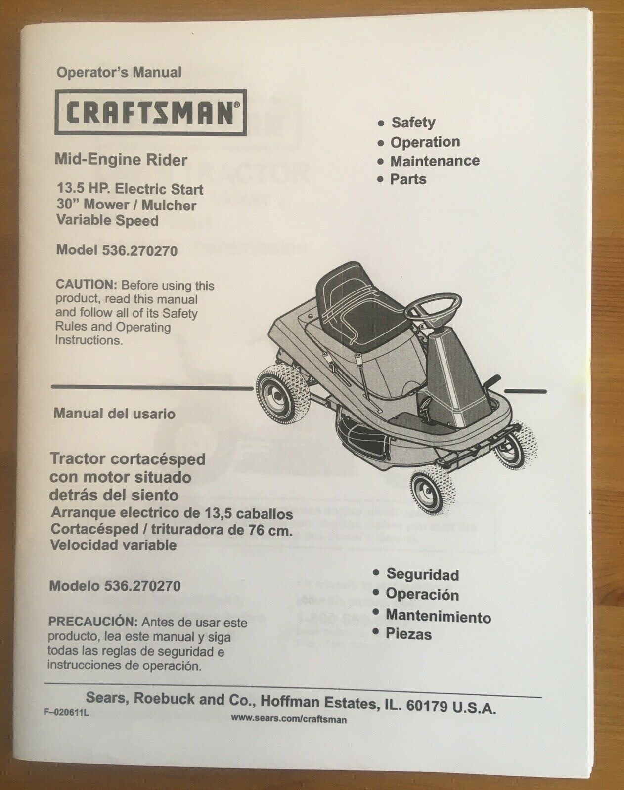 Owner’s Manual Sears Craftsman 13.5 HP Mid-Engine Lawn Mower - Model ...