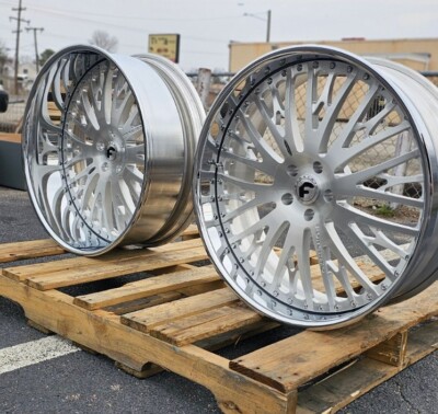 24" Brushed Chrome Lip Forgiato Cravatta 5x120 Wheels Rims | 22 26 ...