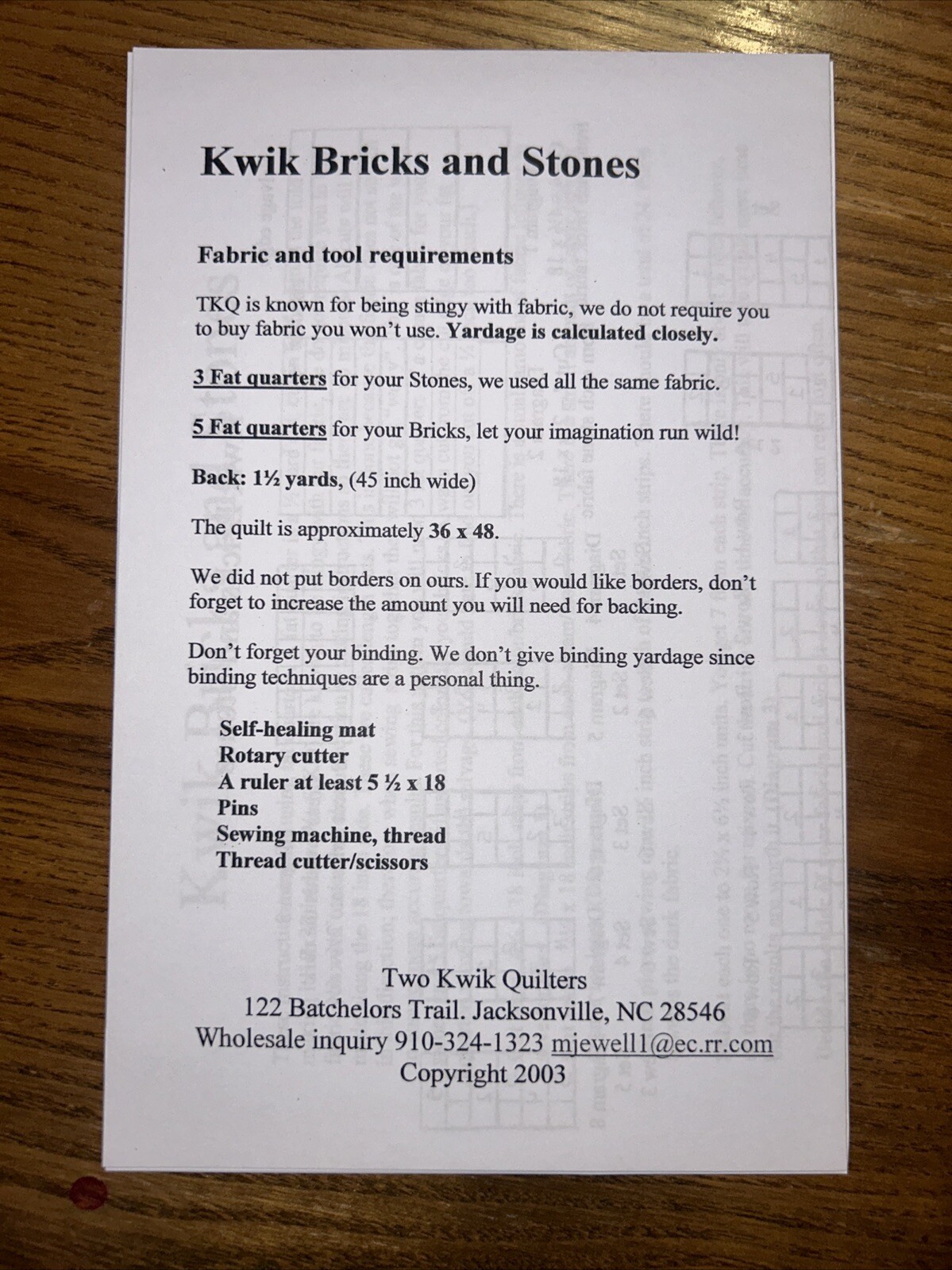 Kwik Bricks And Stones Stingy Fat Quarter Pattern By Two Kwik Quilters ...