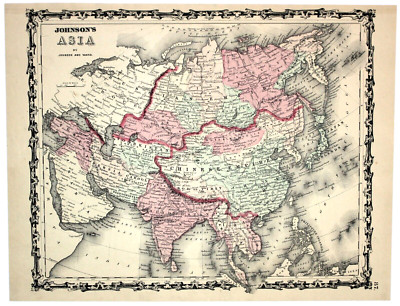 "ASIA" Antique original hand colored map 1860 | eBay