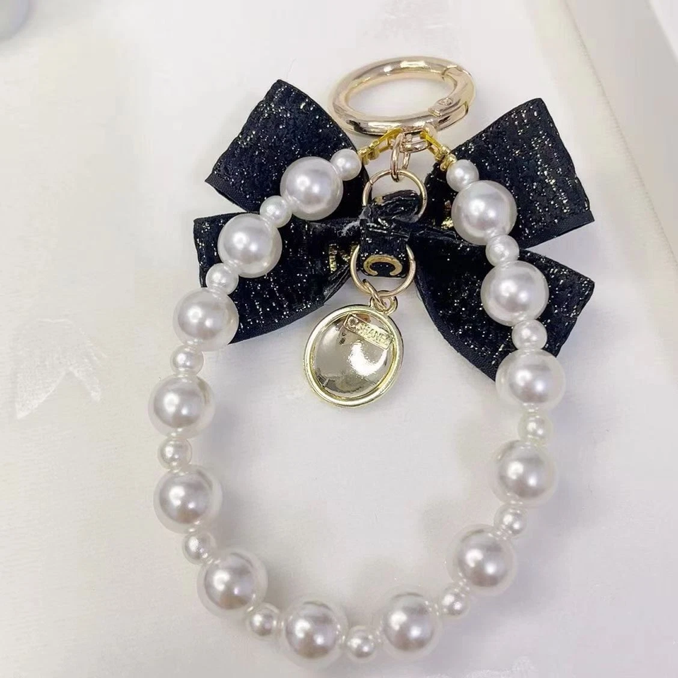 Chanel Handmade Pearls Charm Good Lucky Bow Keychain Gift Key chain ...