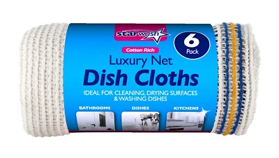 Net Dish Cloths Cotton X6 Luxury Rich Drying Dishes Washing Up Cleaning ...