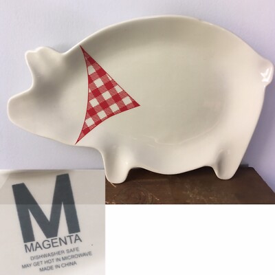 Rare Magenta Pig Early Rae Dunn Scarf Plate White Red Snack Scarf | eBay