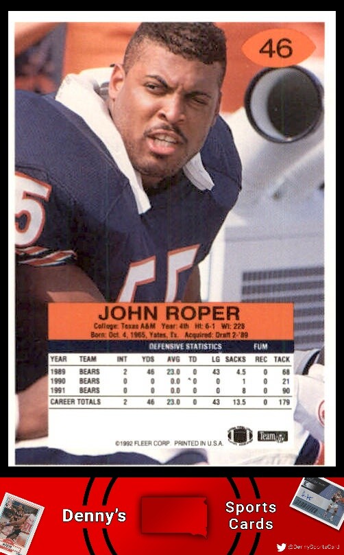 1992 Fleer #46 John Roper Chicago Bears Football Card | eBay