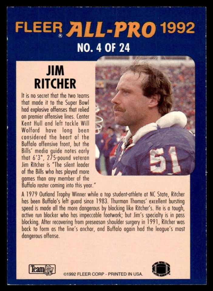 1992 Fleer All-Pro Jim Ritcher Buffalo Bills #4 | eBay