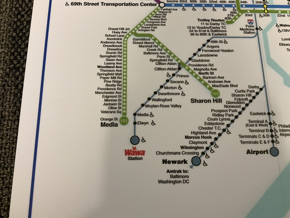 SEPTA Philadelphia Regional line SUBWAY MAP 22” x 28" NRG & WAWA STOP ...