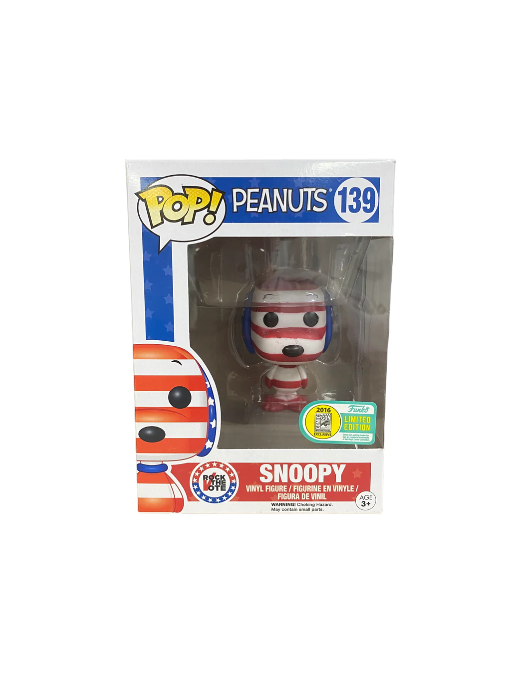 Peanuts Funko Pop! Snoopy #139 (American Flag) [2016 SDCC] *DAMAGED BOX ...