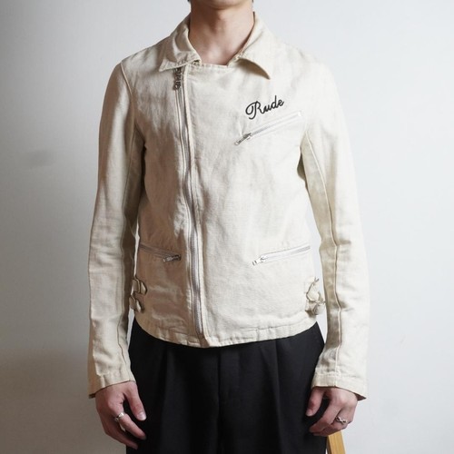 Rude Gallery Linen Cotton Double Riders Jacket Beige US Men's Size 40 ...