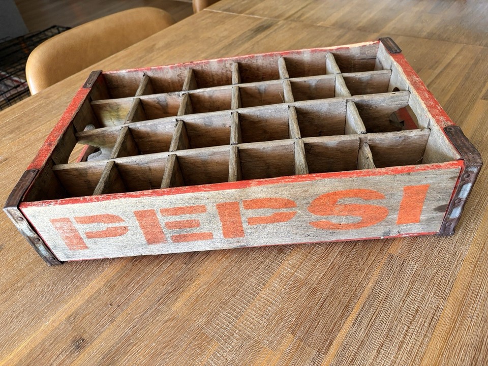 Vintage Pepsi Cola Wooden Bottle Crate 24 Slots Dividers Red | eBay