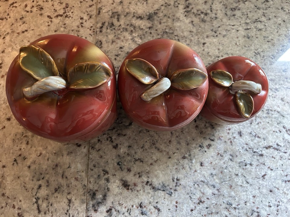 Vintage Slanted Red Ceramic Apple Canister Set (3) Pieces | eBay